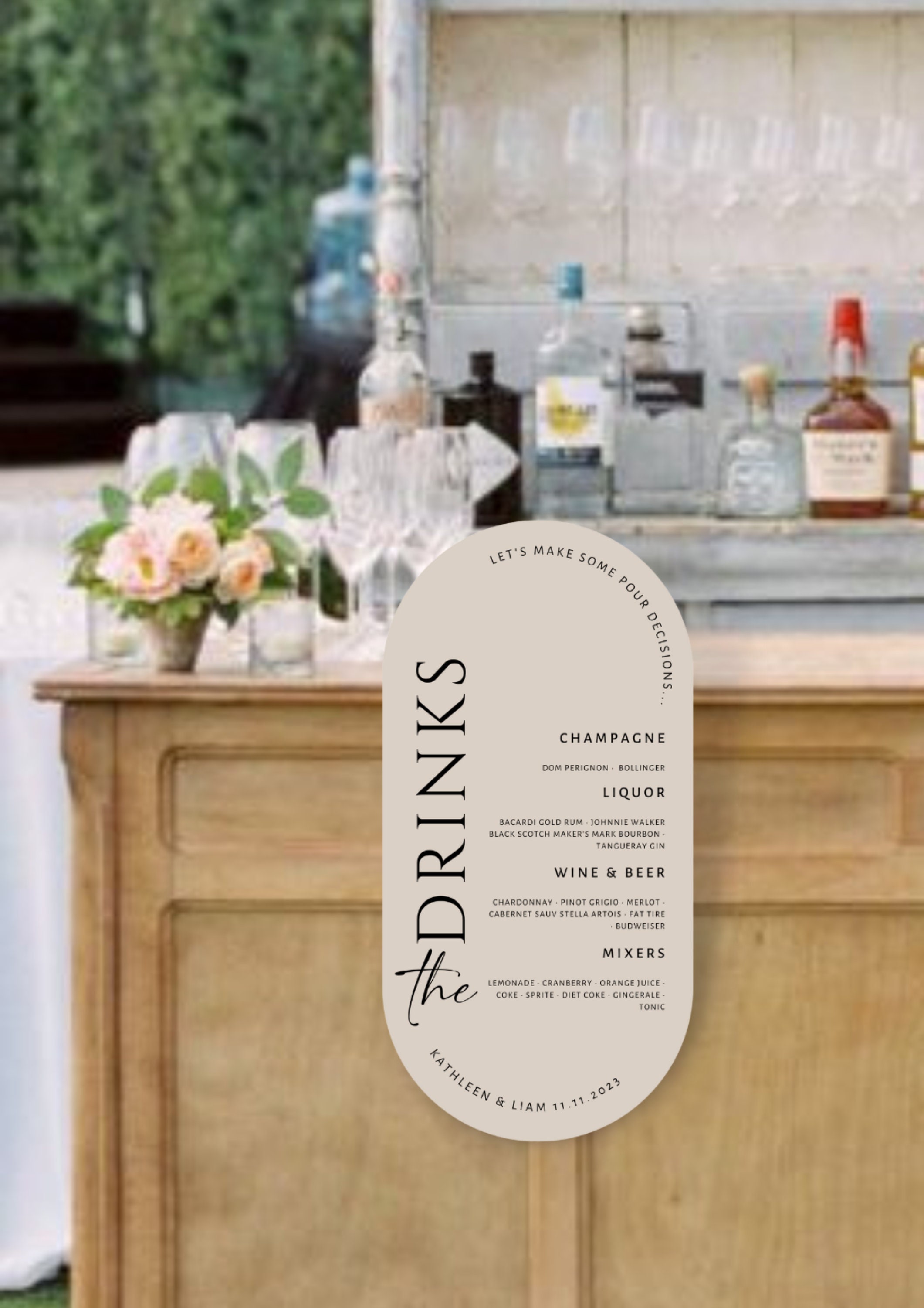 Oval Beige Wedding Bar Sign Hanging Bar Sign Template - Etsy