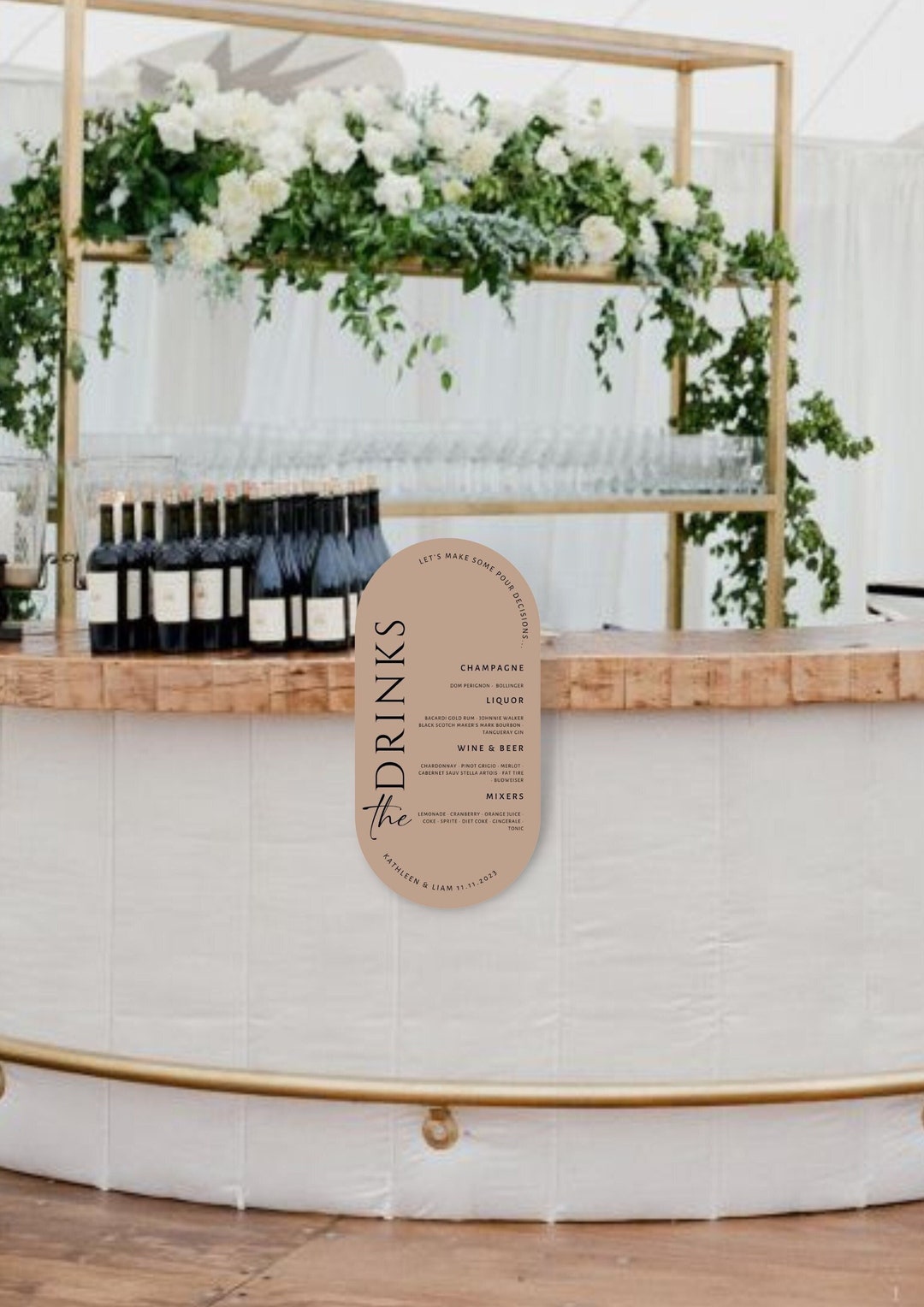Oval Beige Wedding Bar Sign | Hanging Bar Sign Template | Modern ...