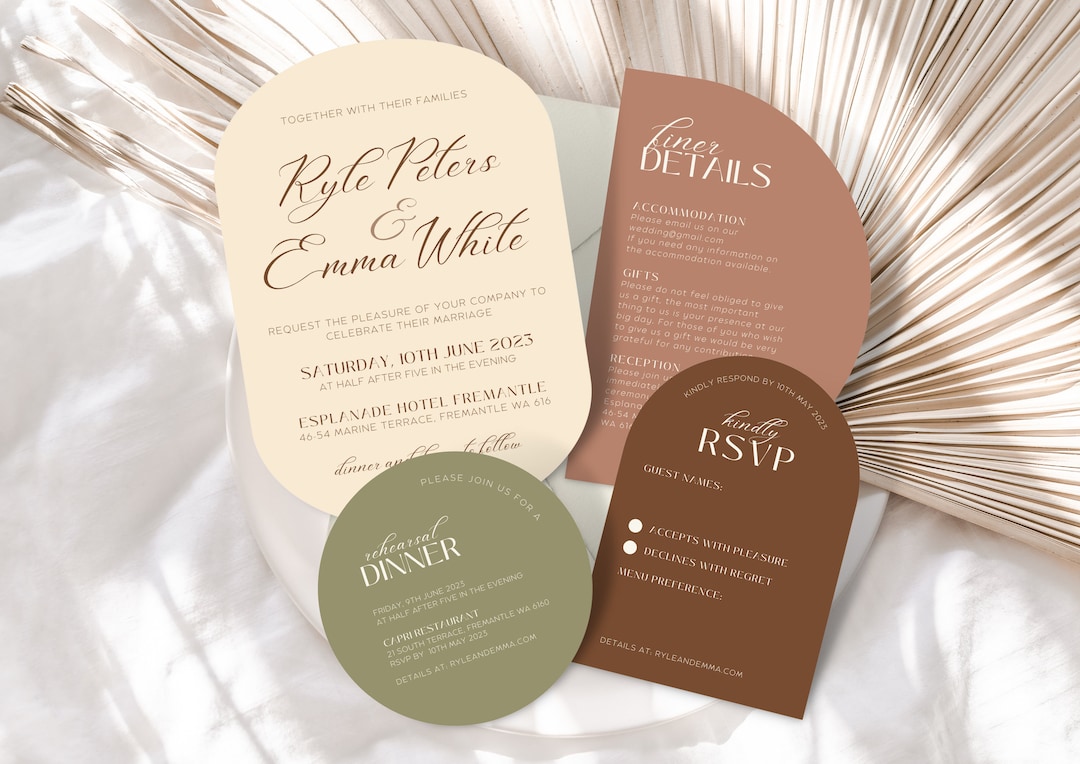 Earth Tones Wedding Invitation Suite | Arch Wedding Stationary | Die ...
