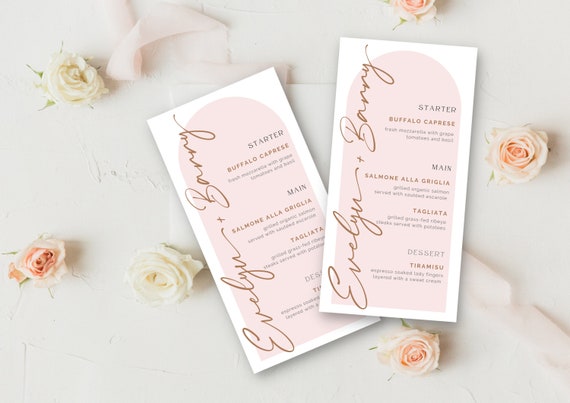 Arch Blush Menu Card Printable Modern Dinner Card for | Etsy