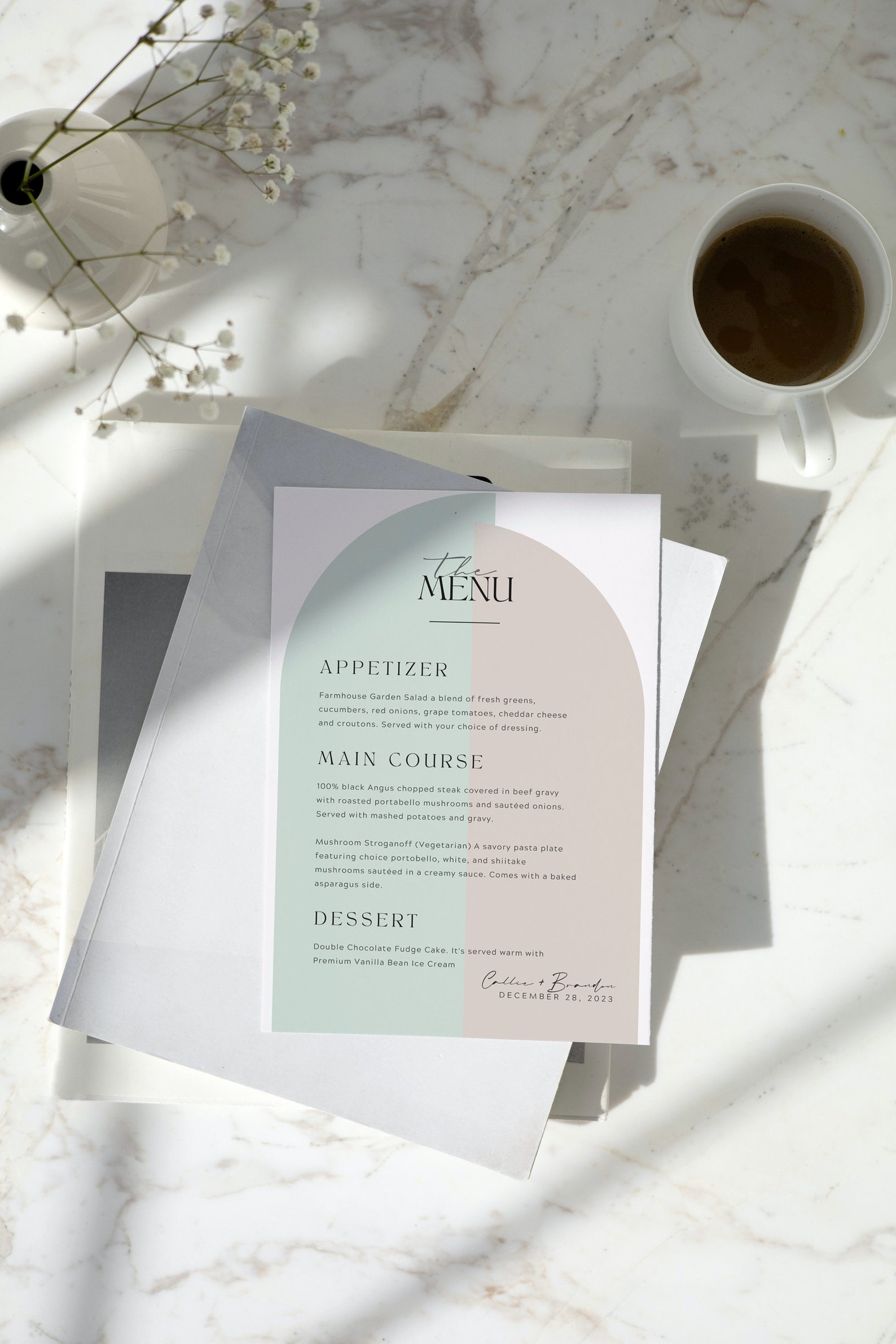 Half Arched Menu Template Editable Pastel Wedding Menu Half Arch Menu ...