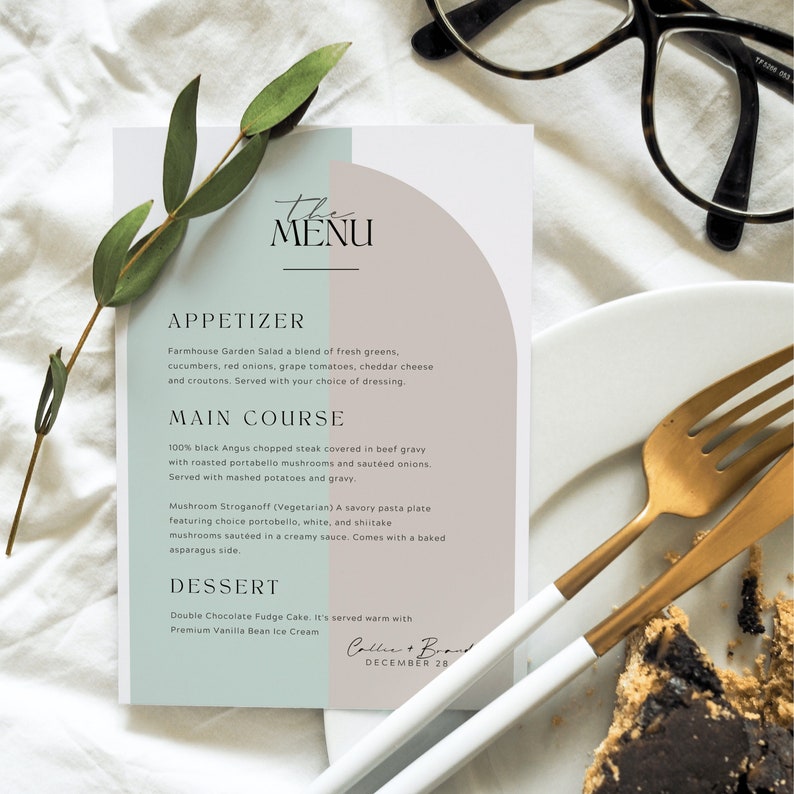 Half Arched Menu Template Editable Pastel Wedding Menu Half Arch Menu ...