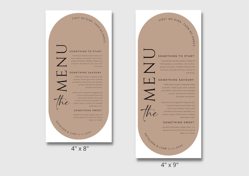 Oval Beige Menu Template Double Arch Menu Cards Arch Menu Template ...