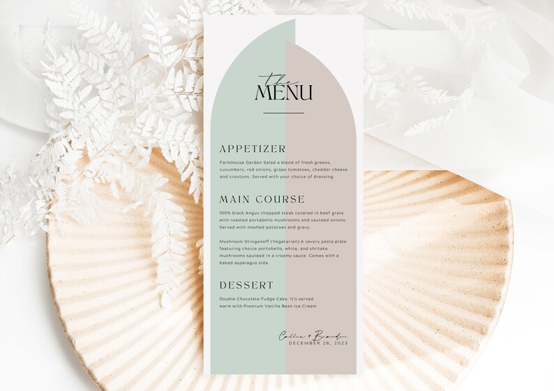 Half Arched Menu Template Editable Pastel Wedding Menu Half Arch Menu ...