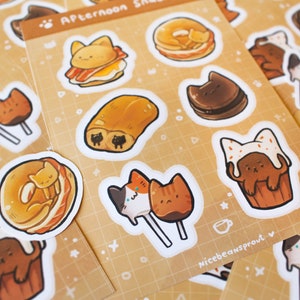 Cute Cat Café Snacks Sticker Sheet - Etsy