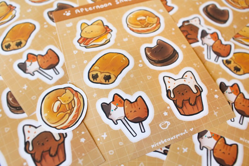 Cute Cat Café Snacks Sticker Sheet - Etsy
