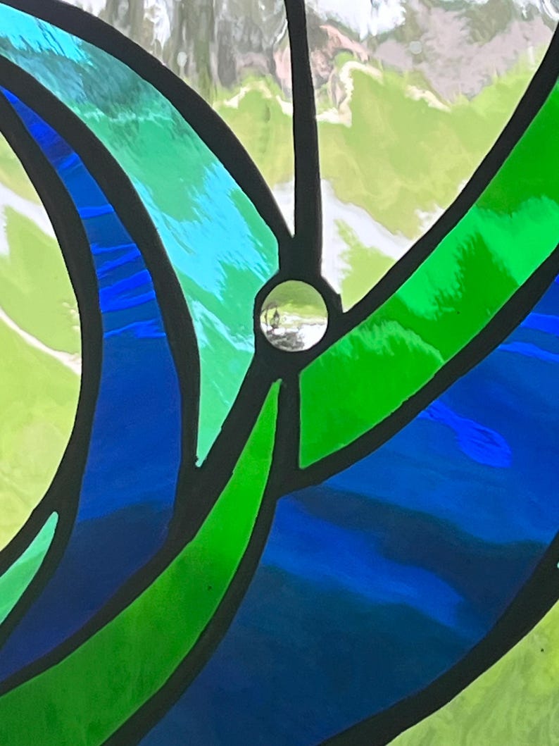 Beautiful Wave Like Stained Glass Window Hanging in Blues and Greens - Etsy