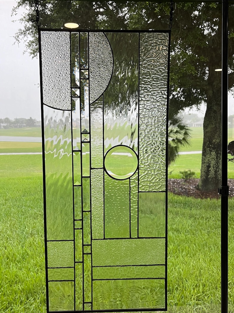 Contemporary Textured and Beveled Glass Window Panel - Etsy