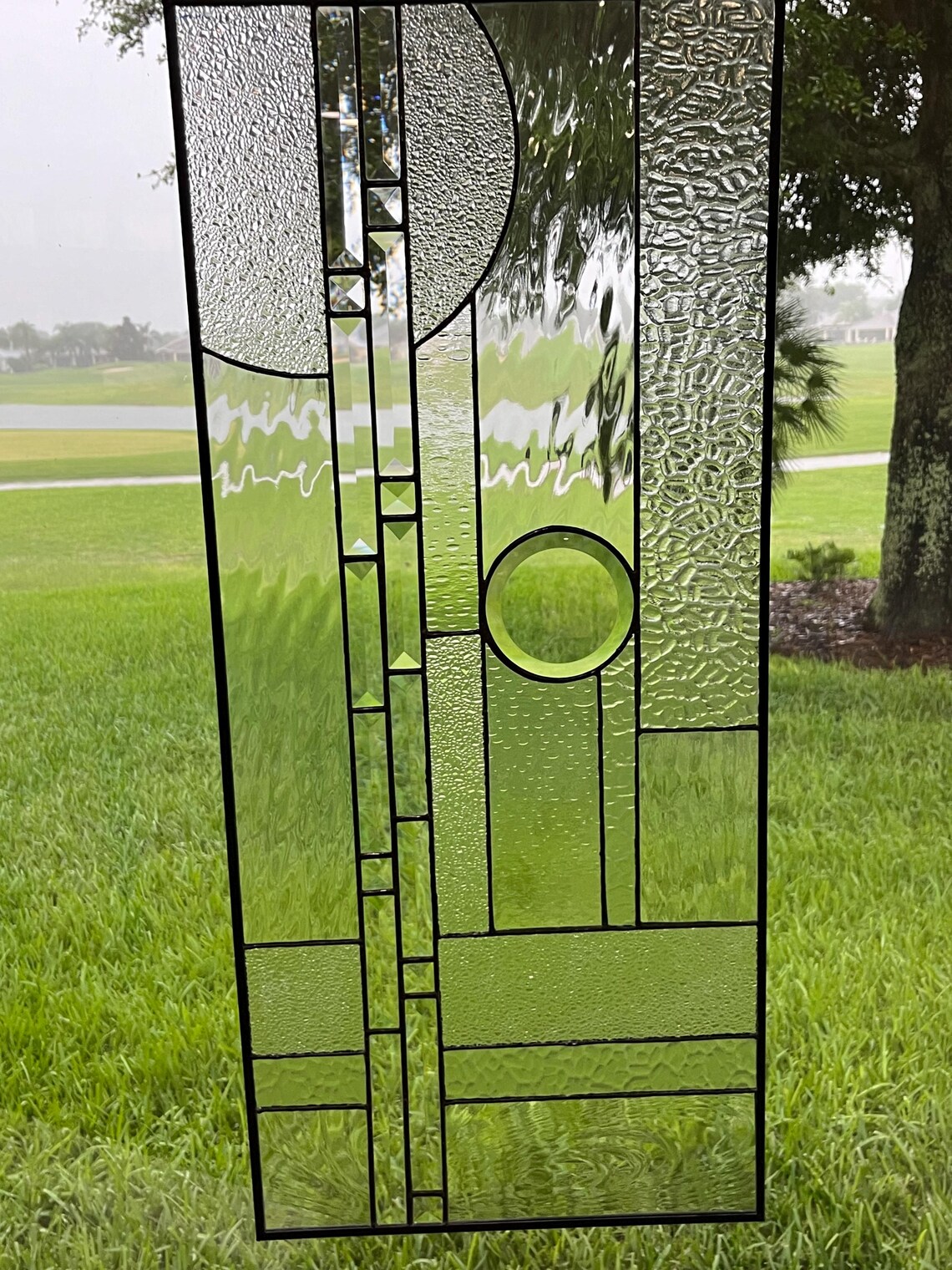 Contemporary Textured and Beveled Glass Window Panel - Etsy