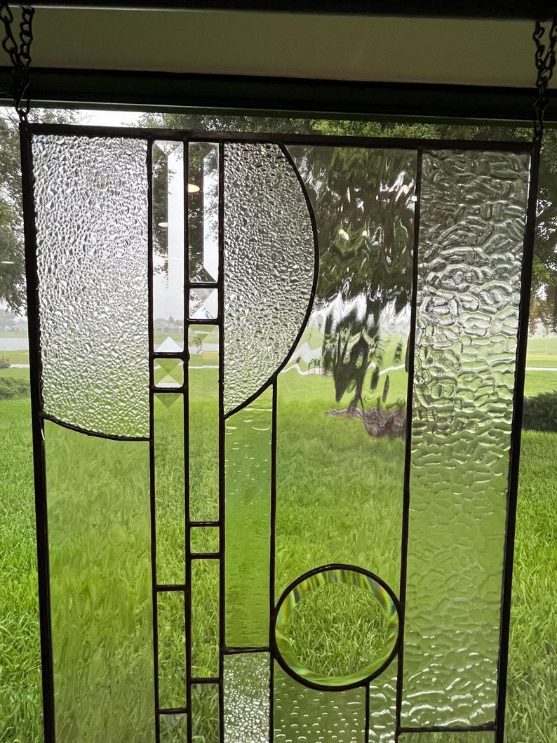 Contemporary Textured and Beveled Glass Window Panel - Etsy