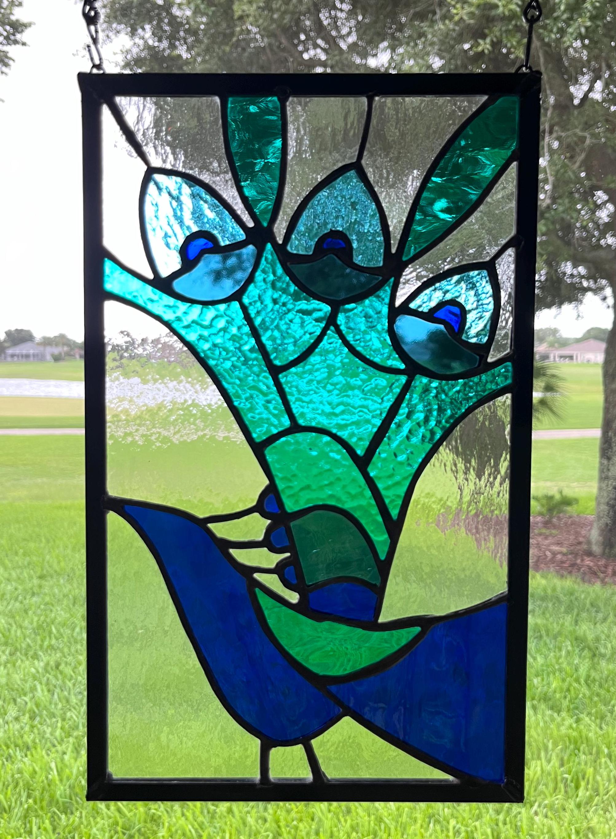A Cute Stained Glass Bird With Funky Peacock Tail Accent - Etsy