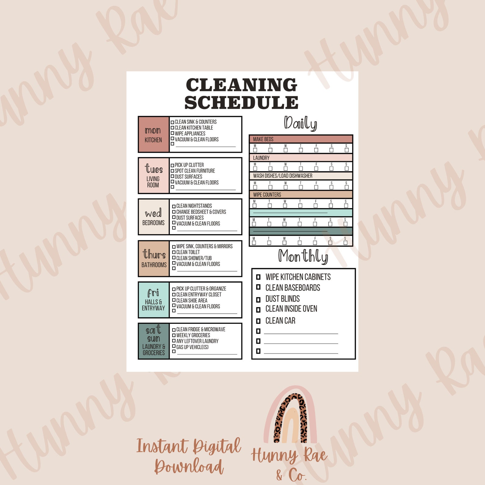 Printable Cleaning Schedule Instant Download Organizational Digital ...