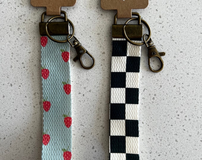 Floral Blue Dog Custom Canvas Wrist Keychain Lanyard Custom Lanyard Key ...