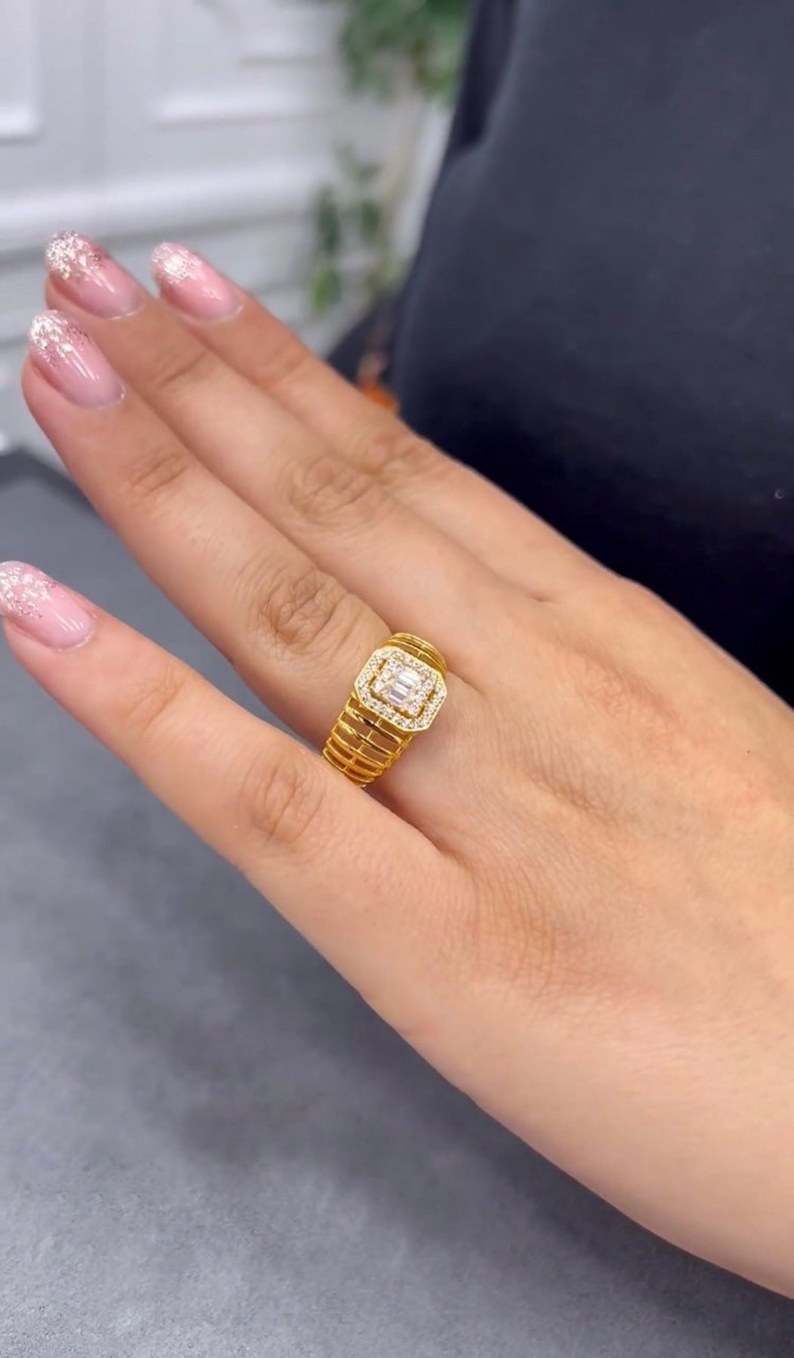 22k Solid Gold Wedding Ring, 22k Solid Gold Baguette Ring, 22k Solid ...