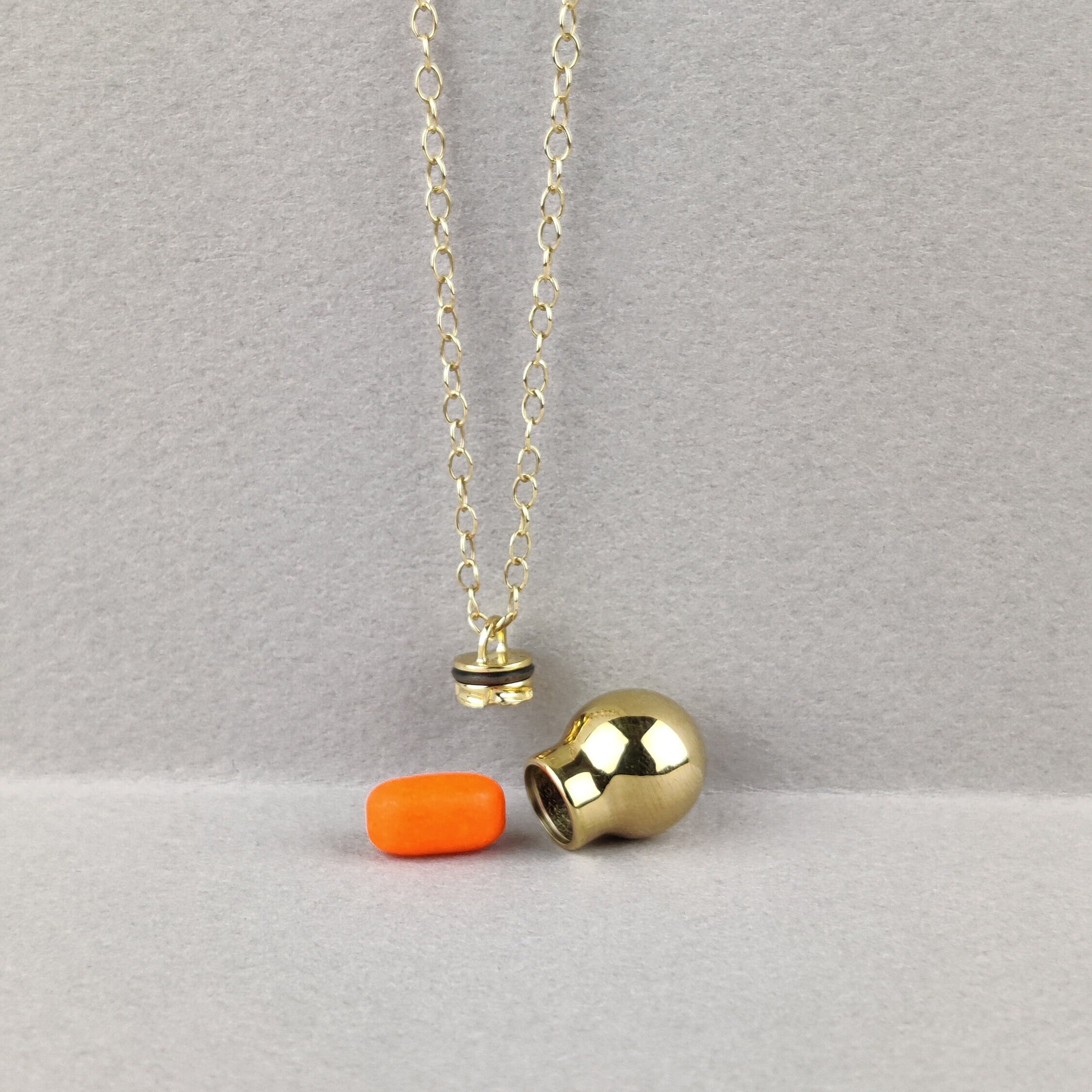 Nitro Pill Pendant Necklace, Polished 14K Gold Plated Brass, Waterproof ...