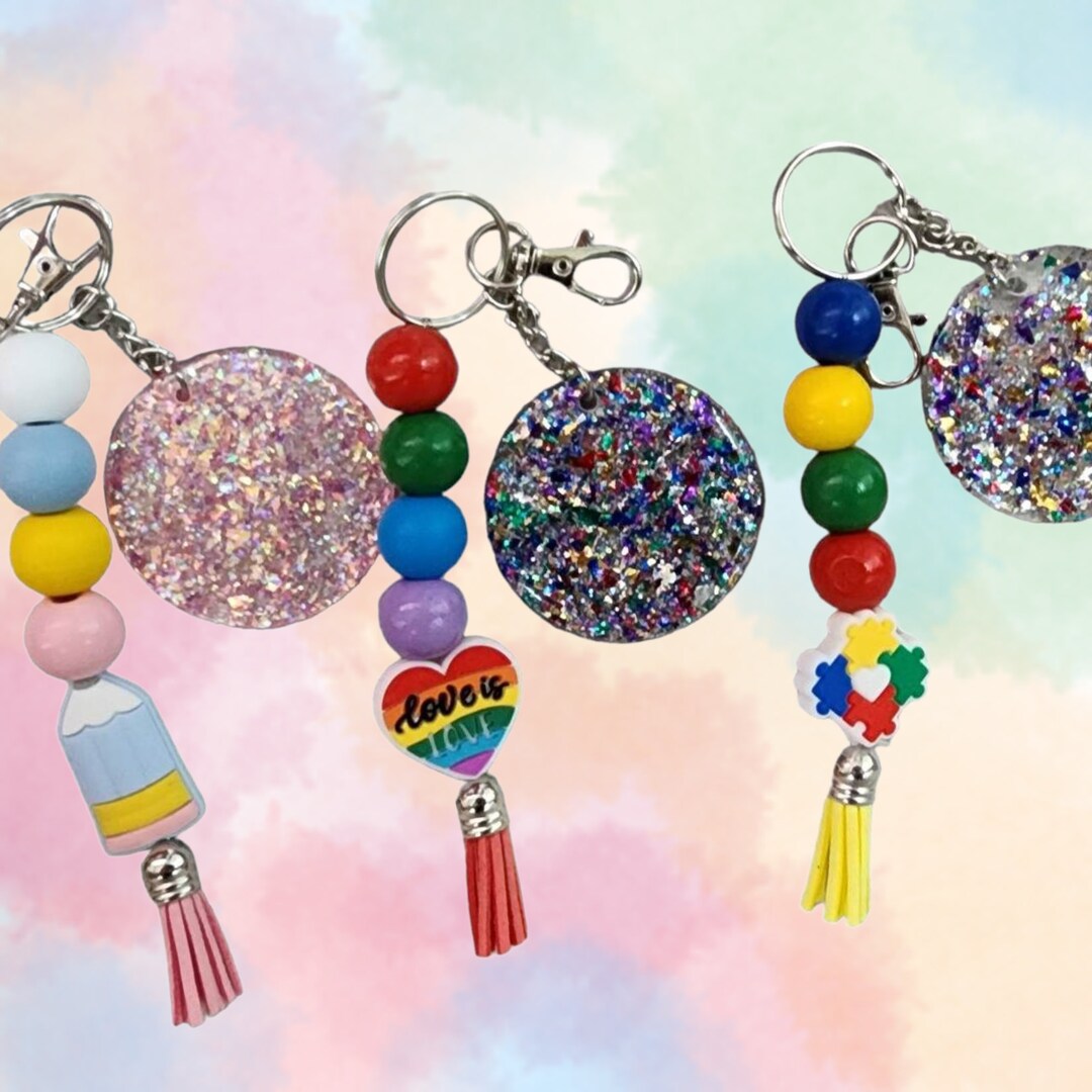 Personalized Beaded Keychain, Glitter Acrylic Nametag, Custom Key ...