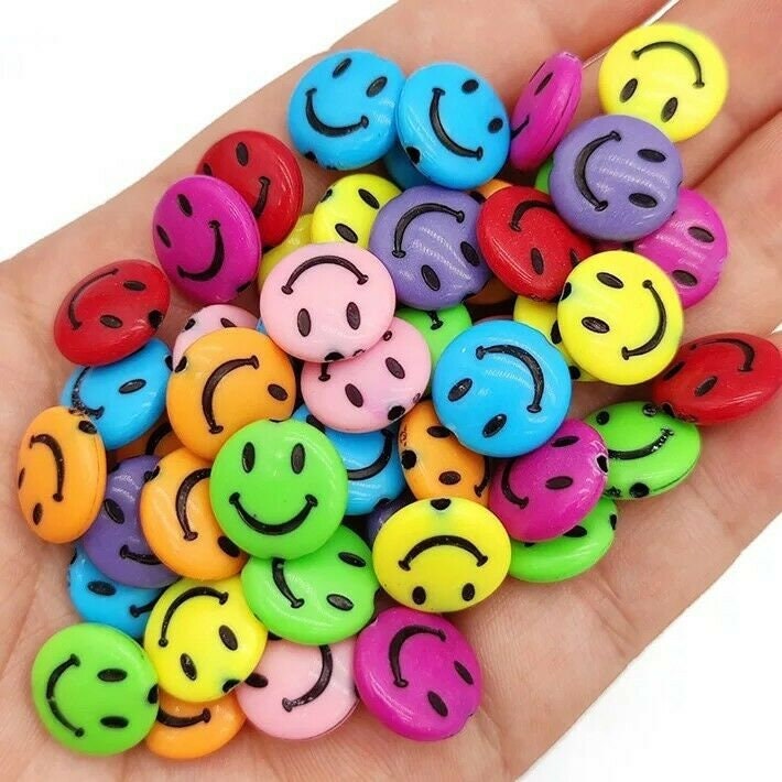 Smile Acrylic Spacer Beads Happy Face Bright Beads Round Flat Smile ...