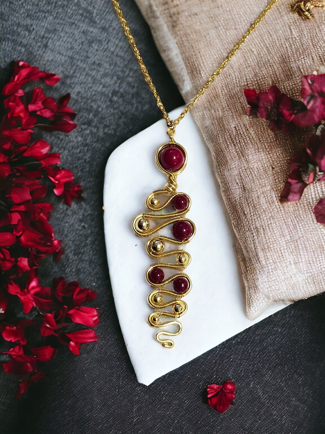Unique Gold Pendant Necklace With Chain Gold Plated Copper Wire Wrapped ...