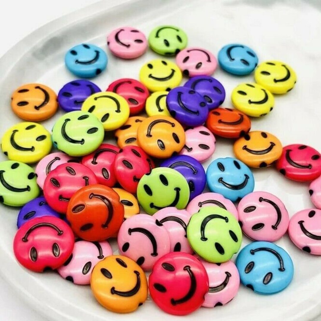 Smile Acrylic Spacer Beads Happy Face Bright Beads Round Flat Smile ...