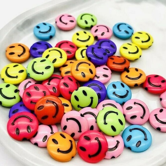 Smile Acrylic Spacer Beads Happy Face Bright Beads Round Flat | Etsy