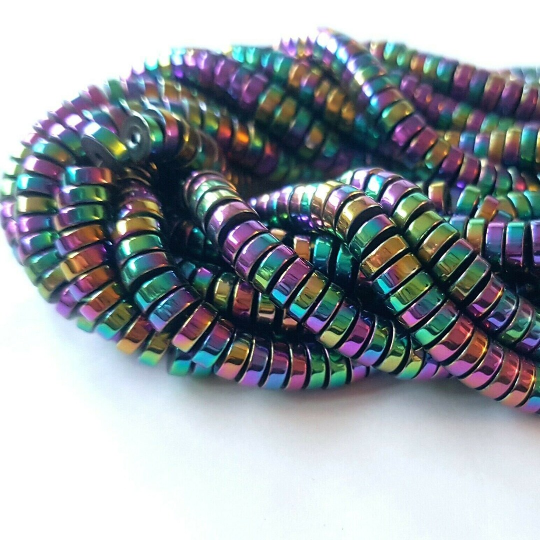 Hematite Disc Beads Flat Natural Stone Gemstone 30pcs Rainbow 6x2mm ...