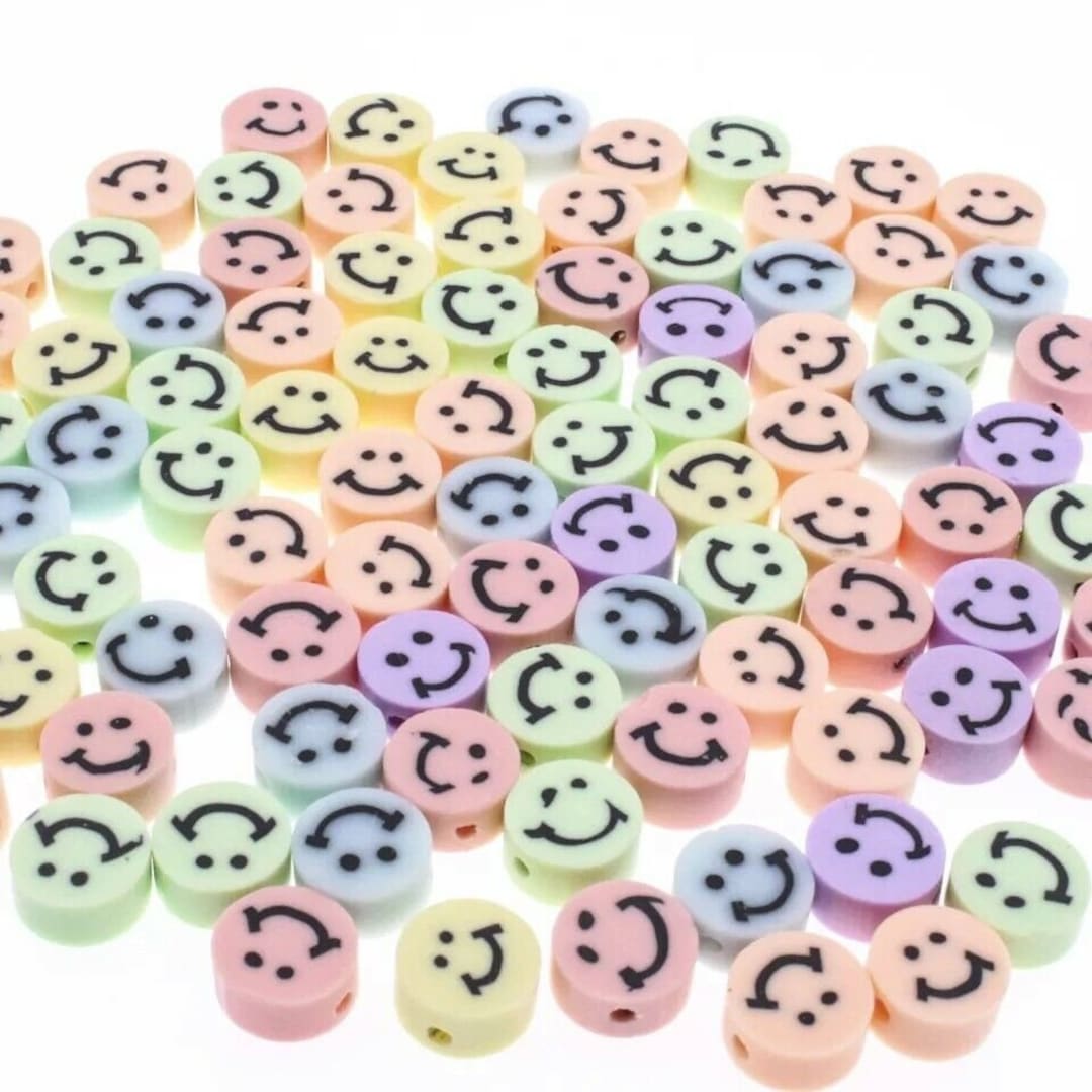 Polymer Clay Smile Happy Face Beads 20pcs Smiling Face Mixed Pastel ...