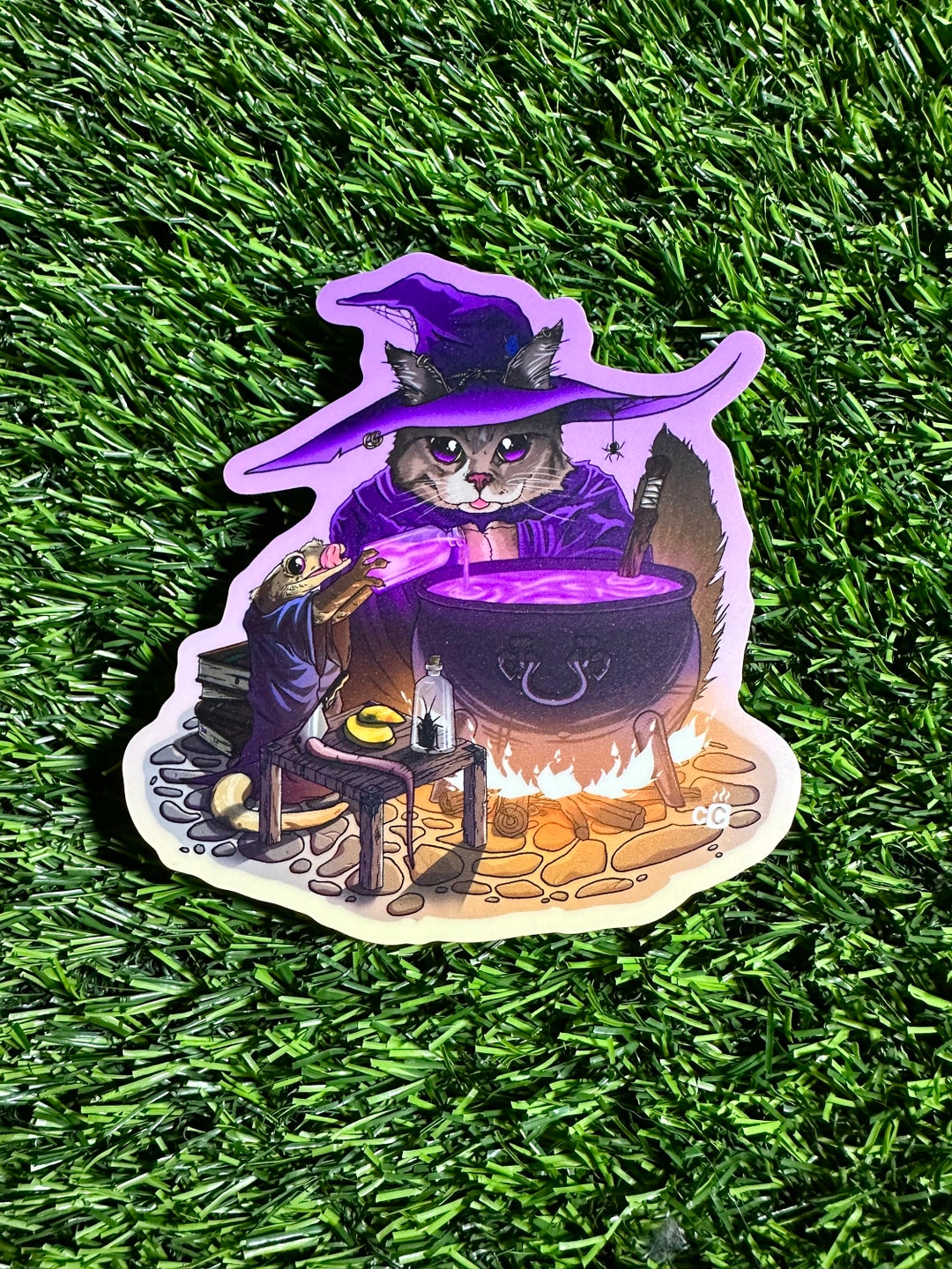 Cat Wizard Gecko Apprentice Sticker Hand Painted Matte Vinyl ...