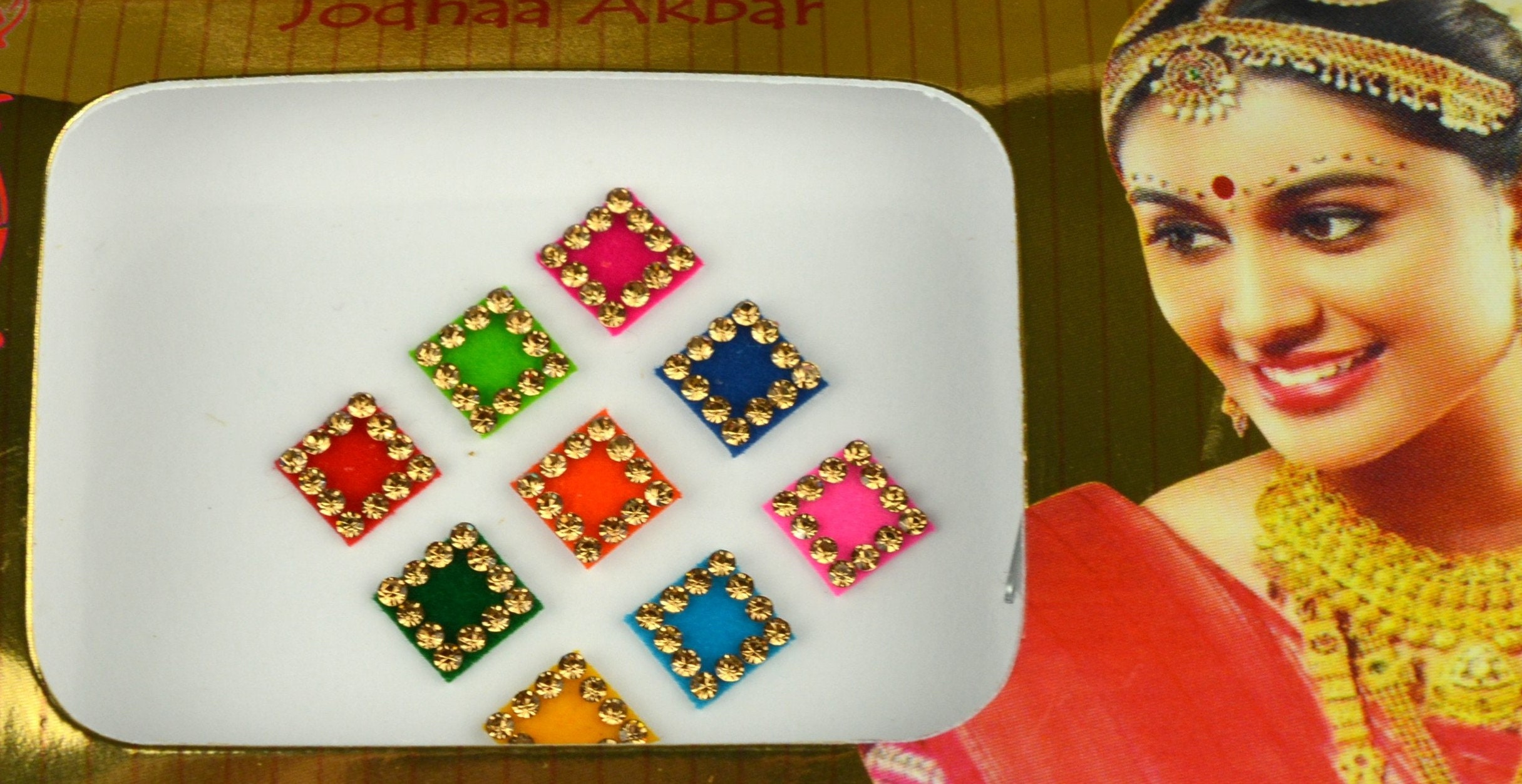Multi Color Square Golden Stone Bindis, Wedding Bindis, Stone Bindis ...