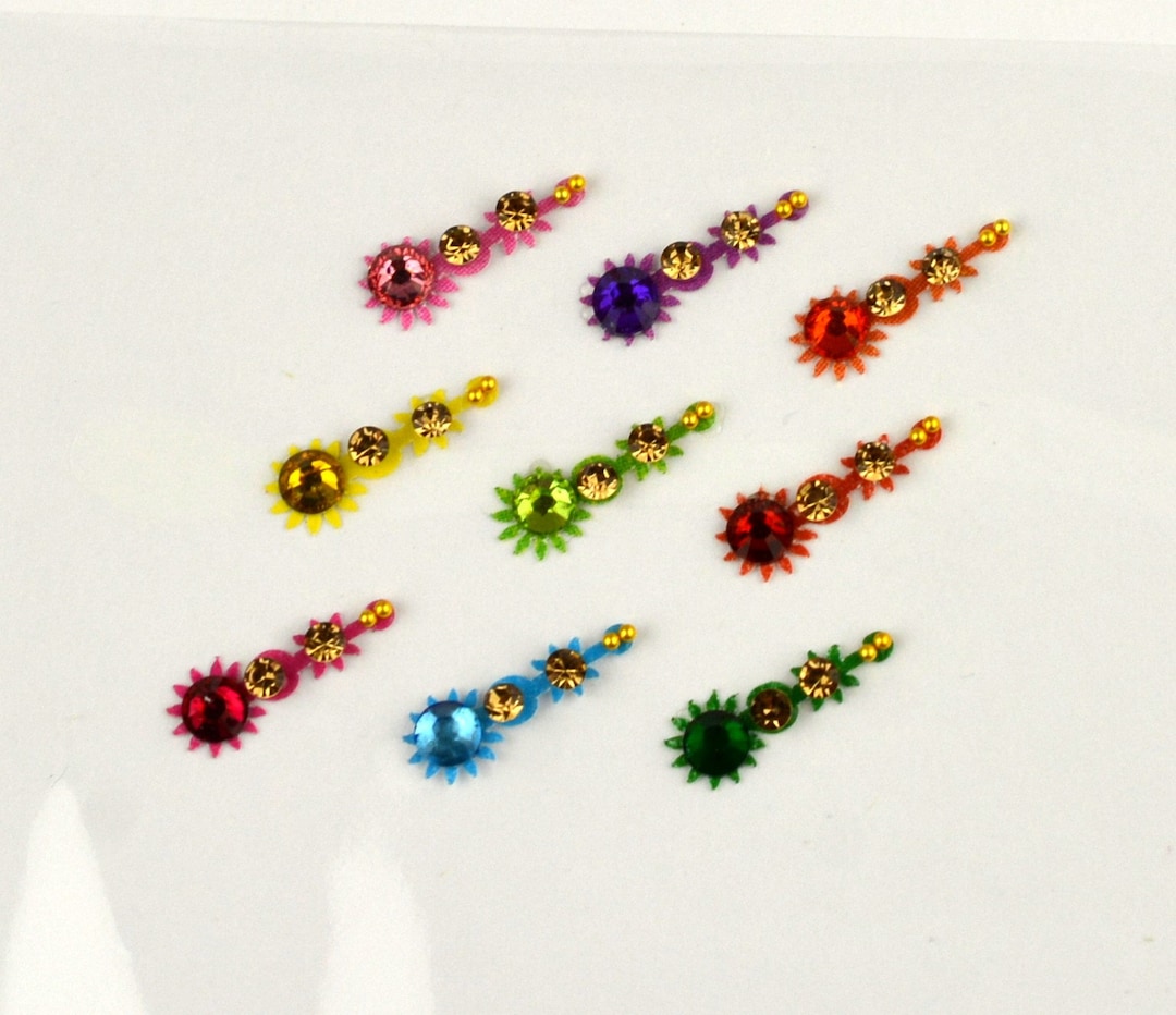 Multi Color Long Crystal Bindis, Wedding Bindis, Long Fancy Bindis ...
