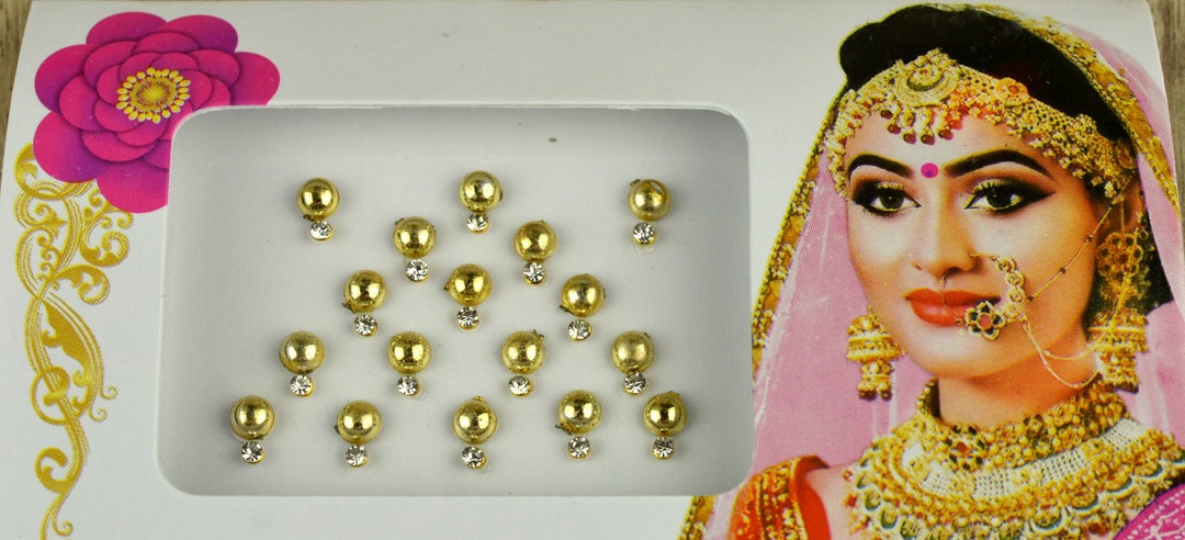 Golden Pearl Bindis , Golden Round Bindis, Stick on Face Jewels, Bridal ...