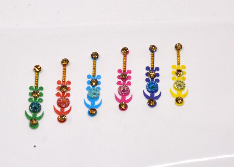 Multi Color Long Fancy Bindis, Art Deco Bindis, Long Fancy Bindis ...