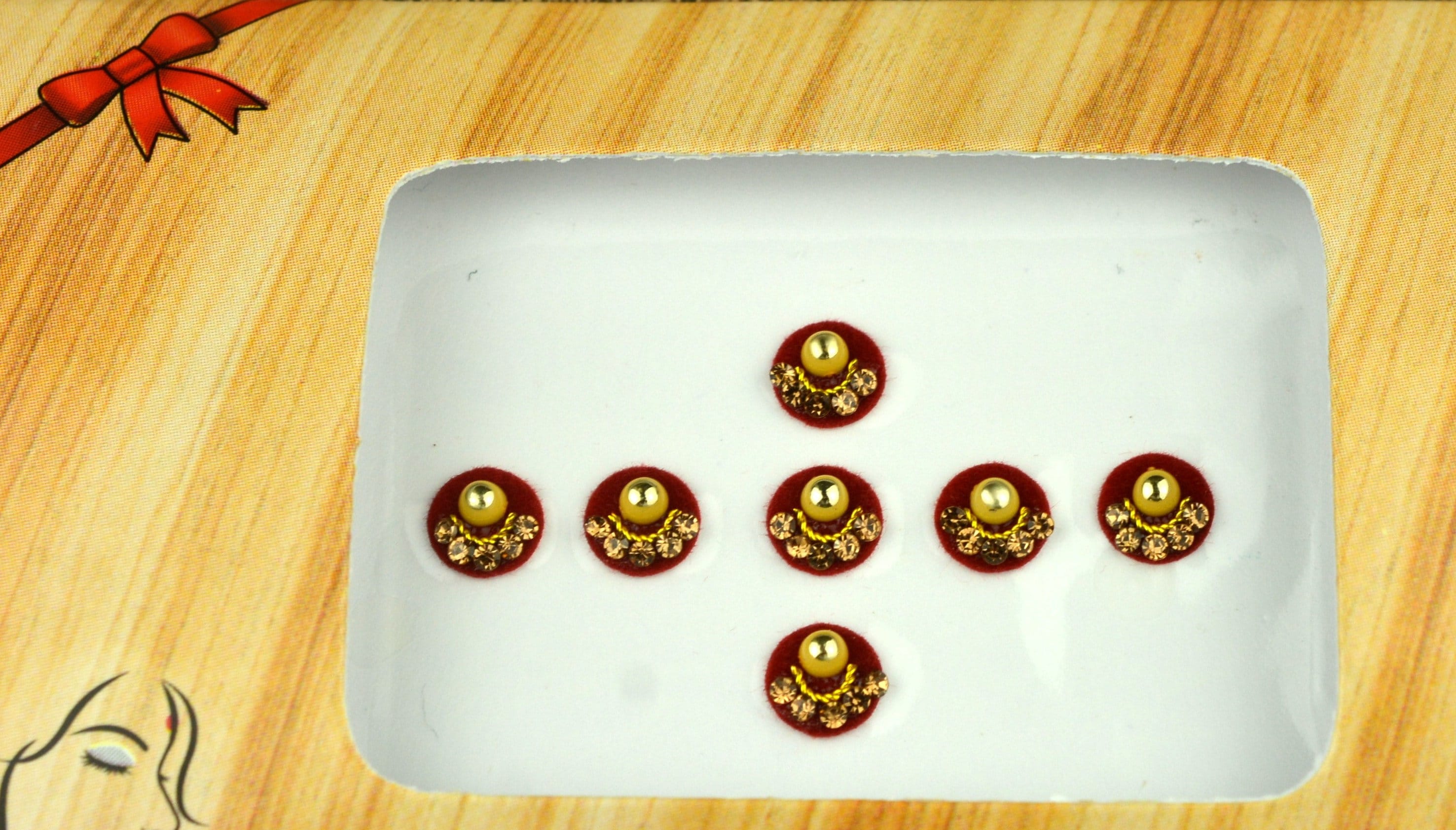 Red Color Round Golden Bindis, Wedding Bindis, Shimmering Bindis, Face ...