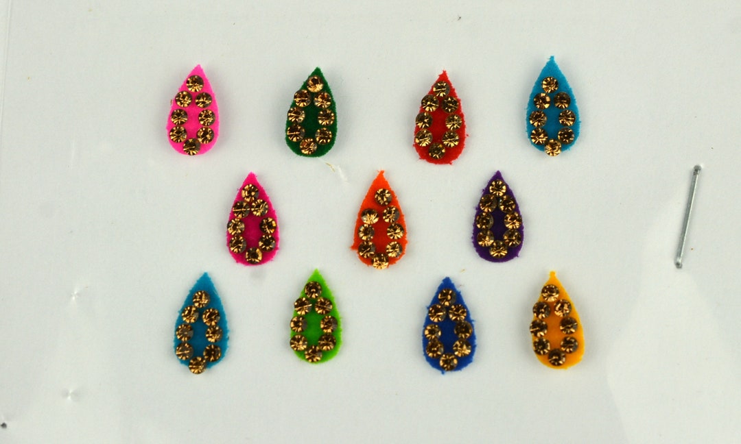 Multi Color Teardrop Golden Bindis, Wedding Bindis, Bridal Bindis, Face ...