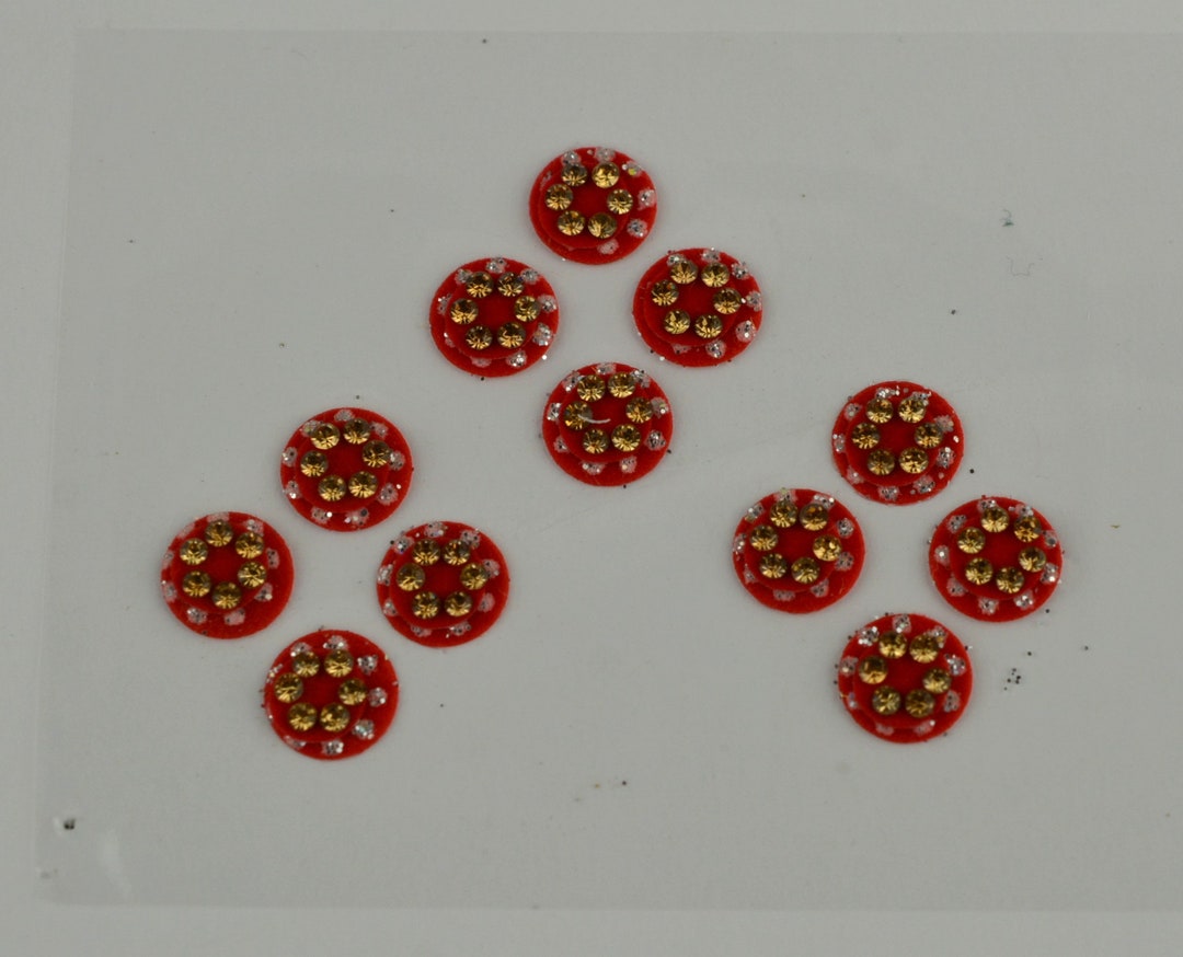 Red Color Round Golden Bindis, Wedding Bindis, Art Deco Bindis, Face ...