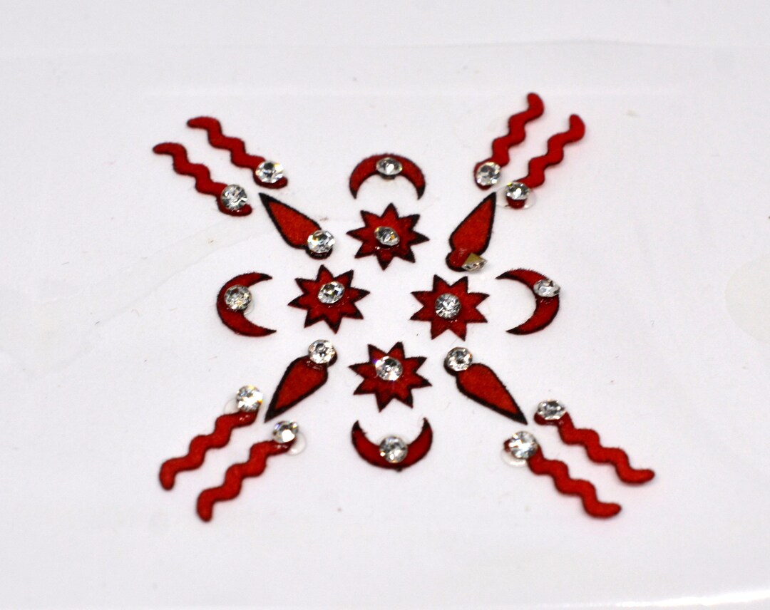 Red Crescent Moon Bindi, ,belly Dance Bindis, Red Diamond Bindi, Stick ...