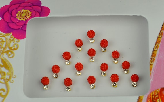 Red Color Flower Diamond Bindis Wedding Bindis Bridal | Etsy