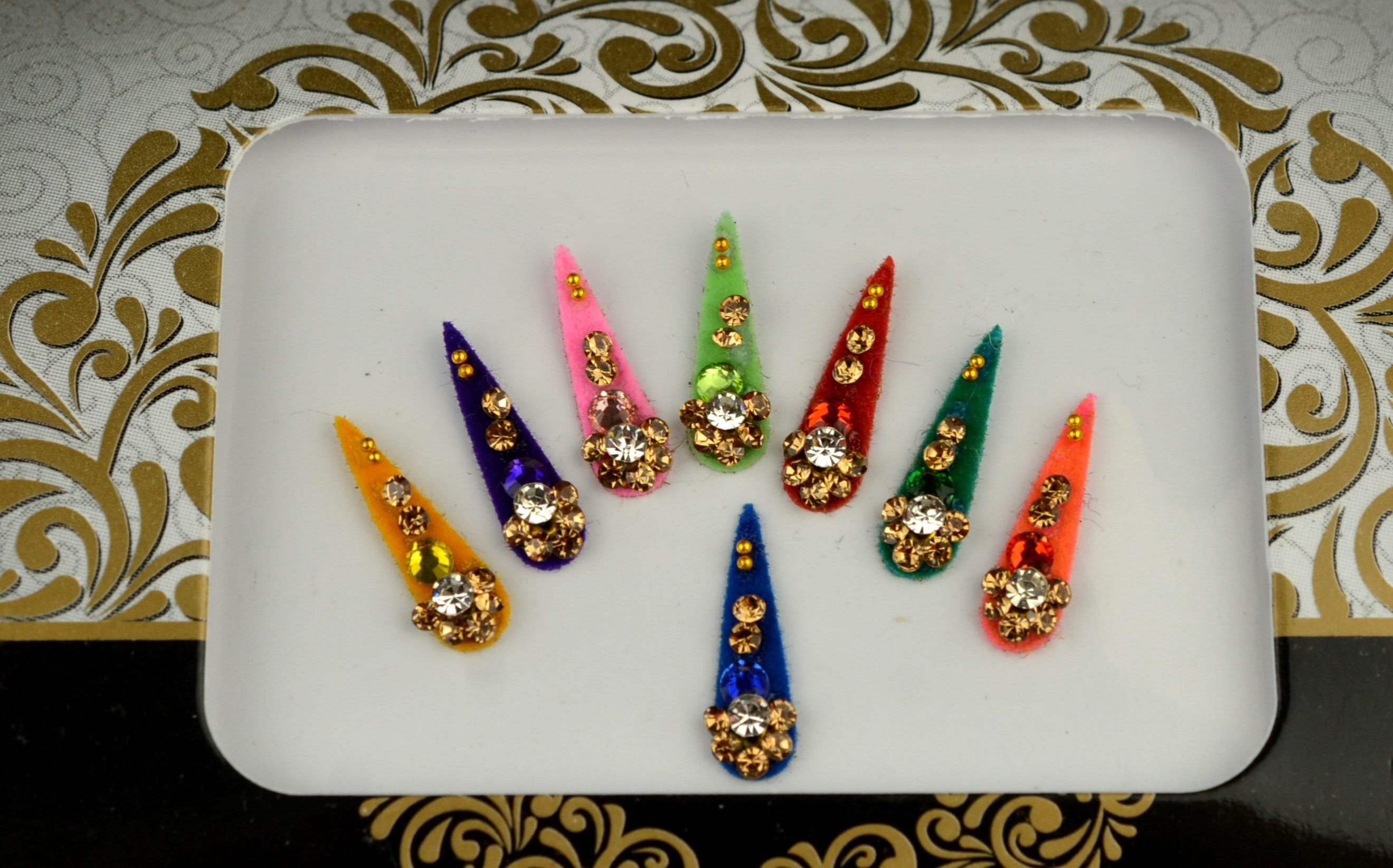 Long Teardrop Colorful Stone Bindi, Tilak Bindi Indian Face Tattoo ...