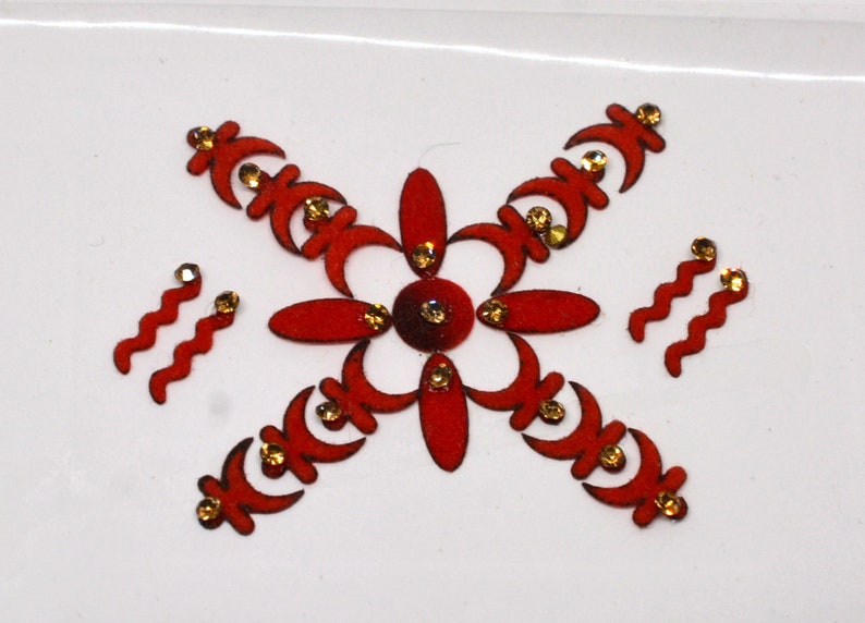 Red Crescent Moon Bindis ,self Adhesive Tattoo, Red Diamond Bindi ...