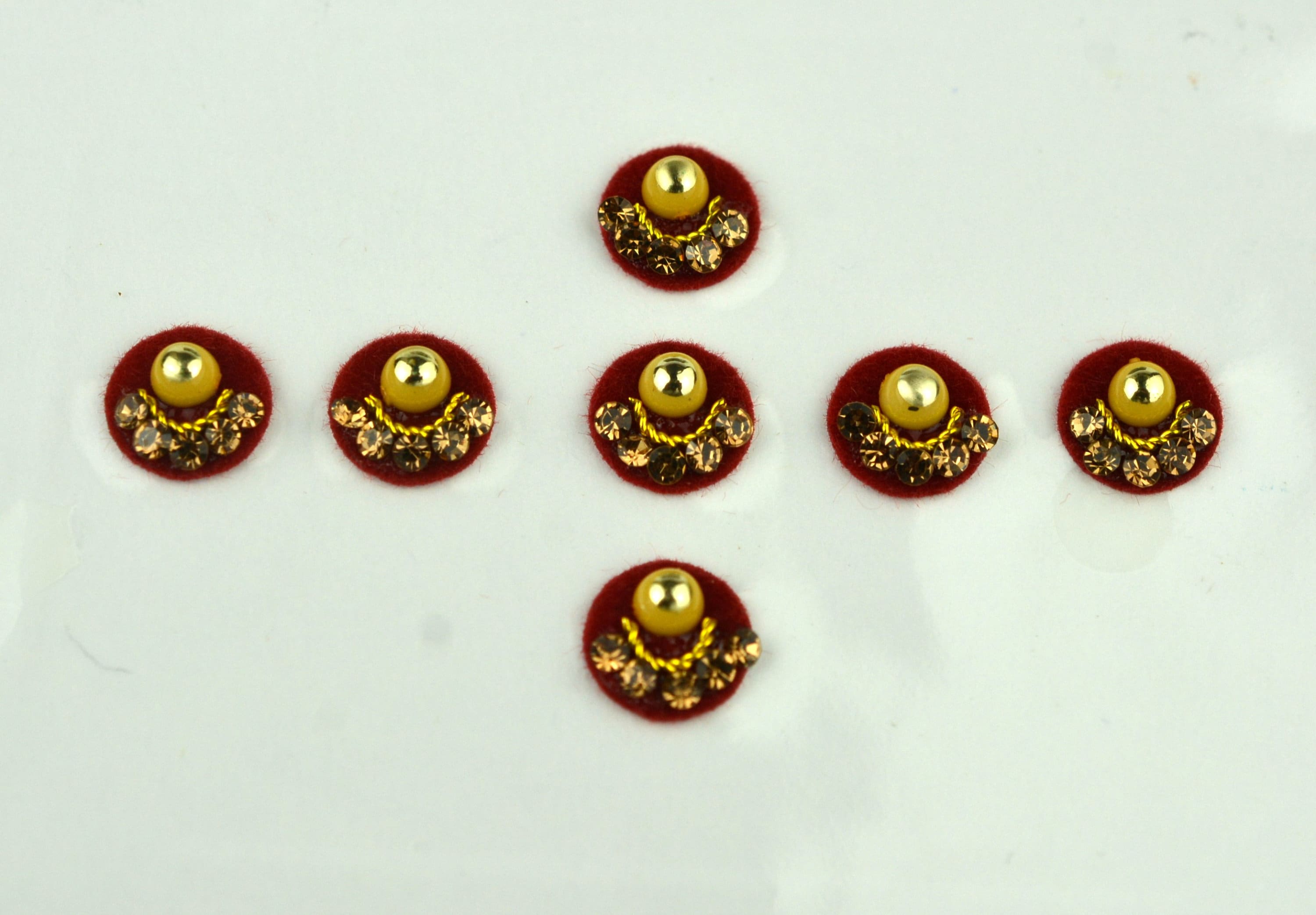Red Color Round Golden Bindis, Wedding Bindis, Shimmering Bindis, Face ...