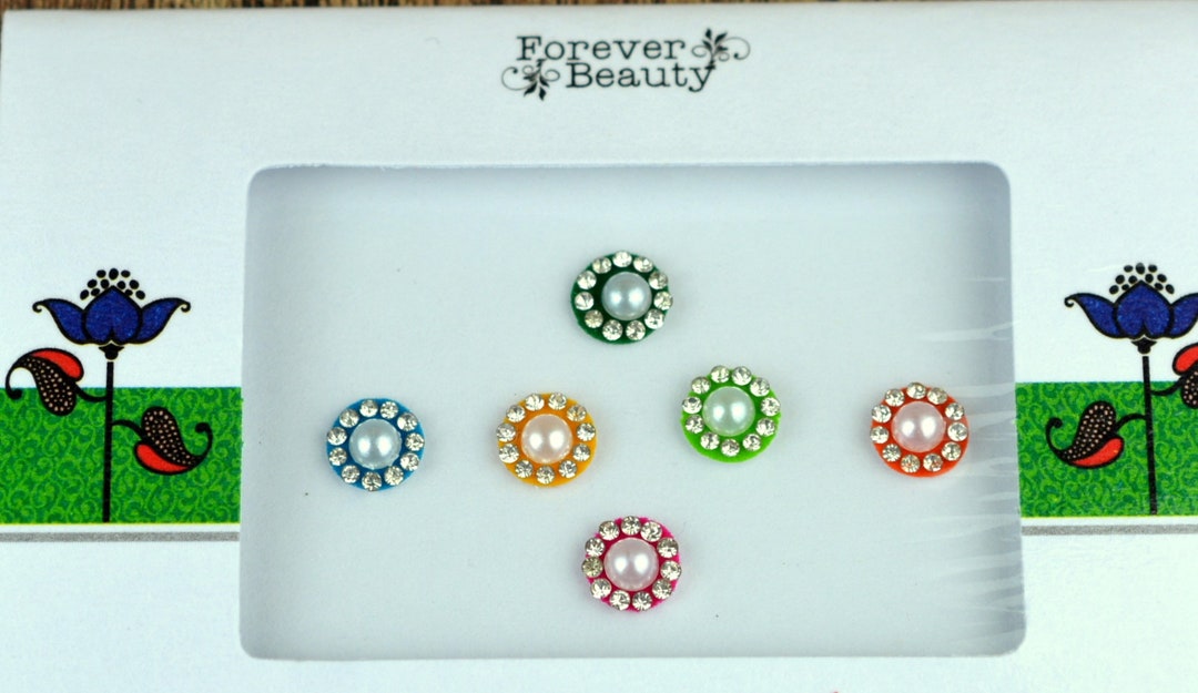 Multi Color Pearl Bindis, Art Deco Bindis, Bridal Bindis, Face Bindis ...