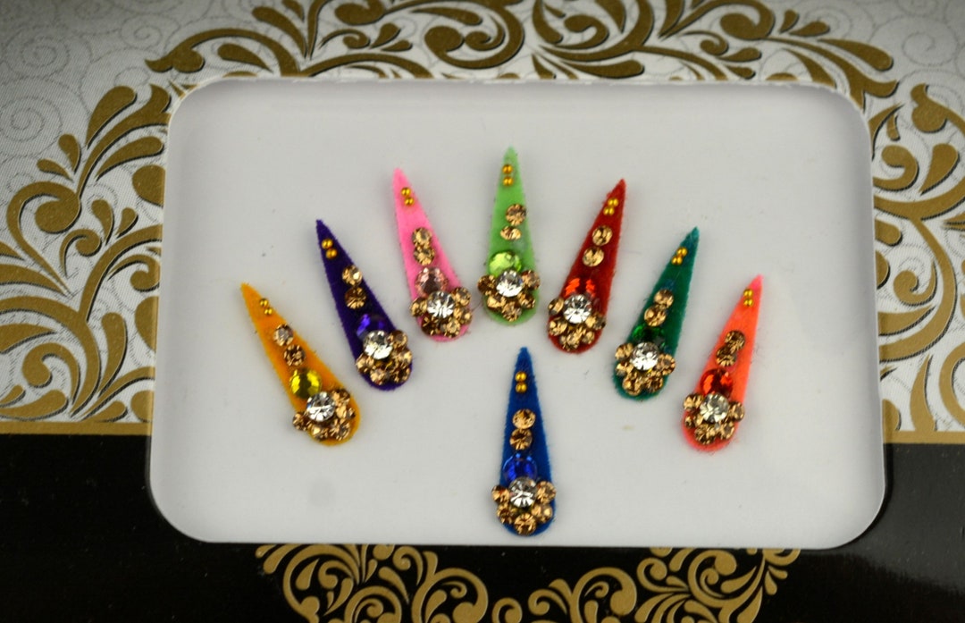 Long Teardrop Colorful Stone Bindi, Tilak Bindi Indian Face Tattoo ...