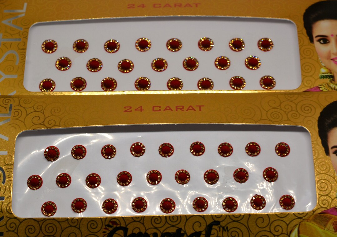 Mesmerizing Golden Stone Red Round Bindi : Elevate Your Style!, Bridal ...