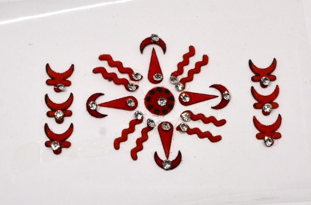 Red Crescent Moon Bindis ,self Adhesive Tattoo, Maroon Diamond Bindi ...