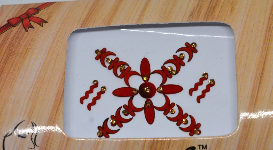 Red Crescent Moon Bindis ,self Adhesive Tattoo, Red Diamond Bindi ...