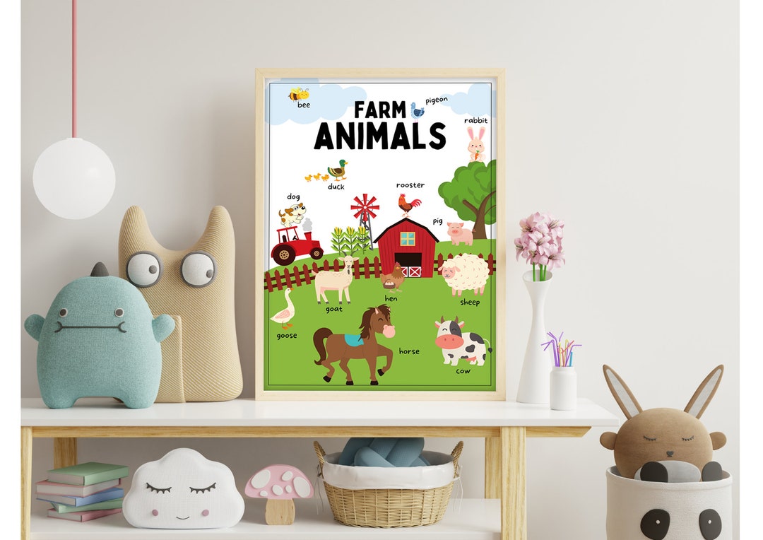 Farm Animals Color Poster, Educational Poster Chart - Etsy