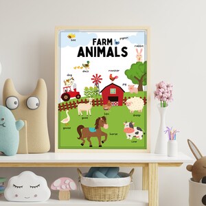 Farm Animals Color Poster, Educational Poster Chart - Etsy