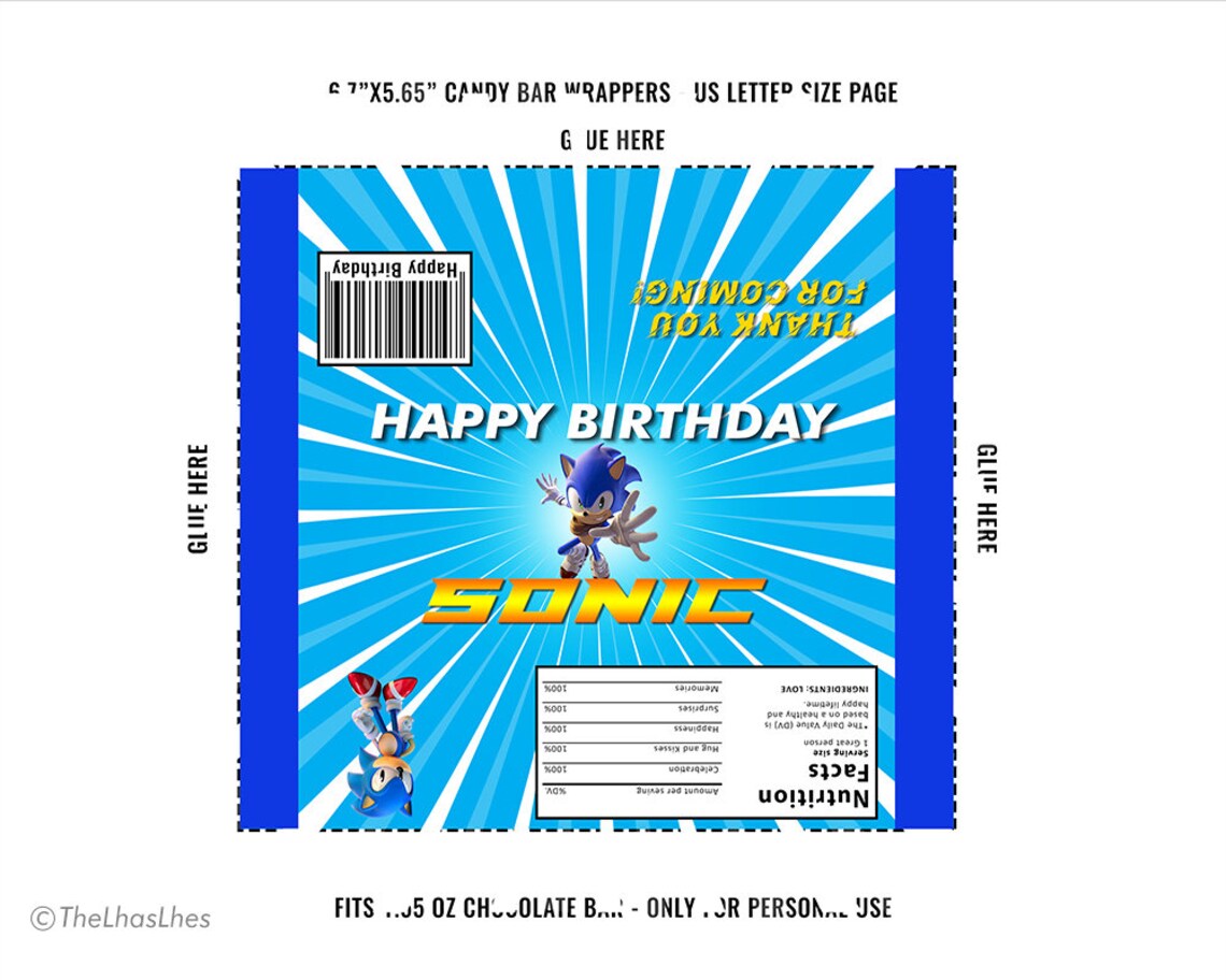 Sonic Chocolate Bar Wrapper Birthday Invitation Sonic | Etsy