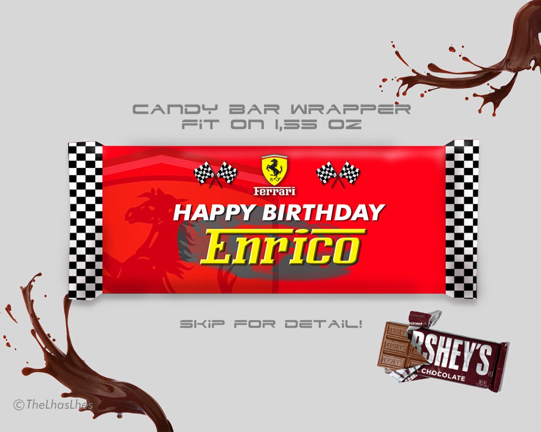 Ferrari Chocolate Bar Wrapper Birthday Invitation, Ferrari Birthday ...