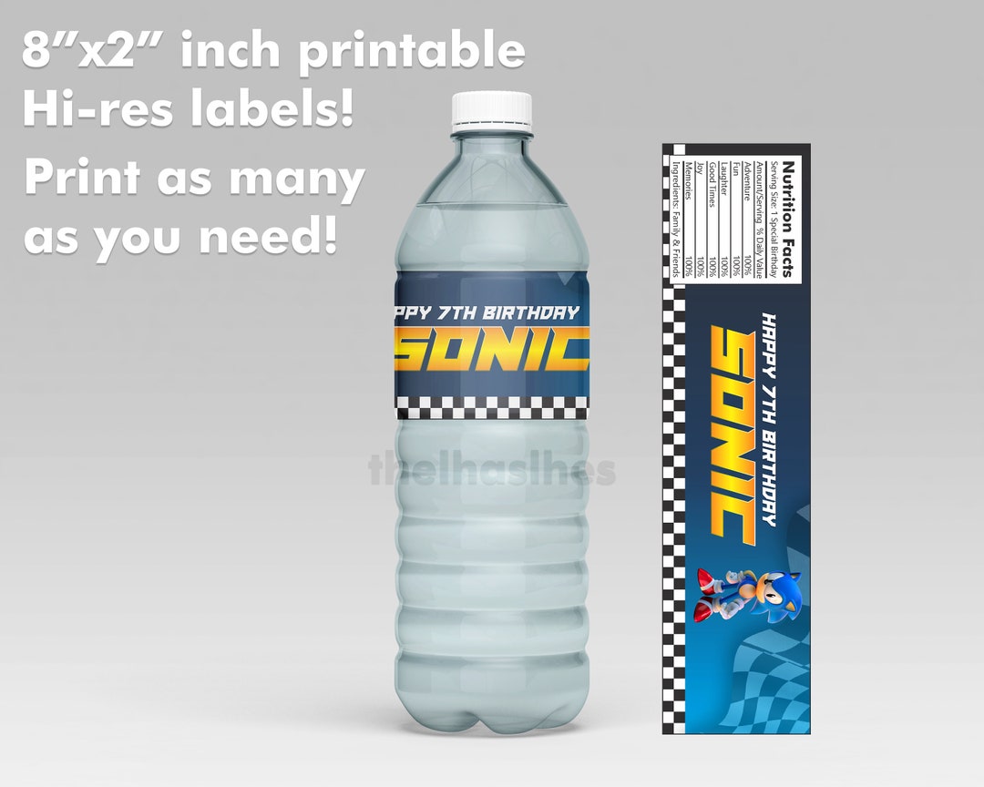 Sonic Water Bottle Label Birthday Party 8x2 Inch - Etsy