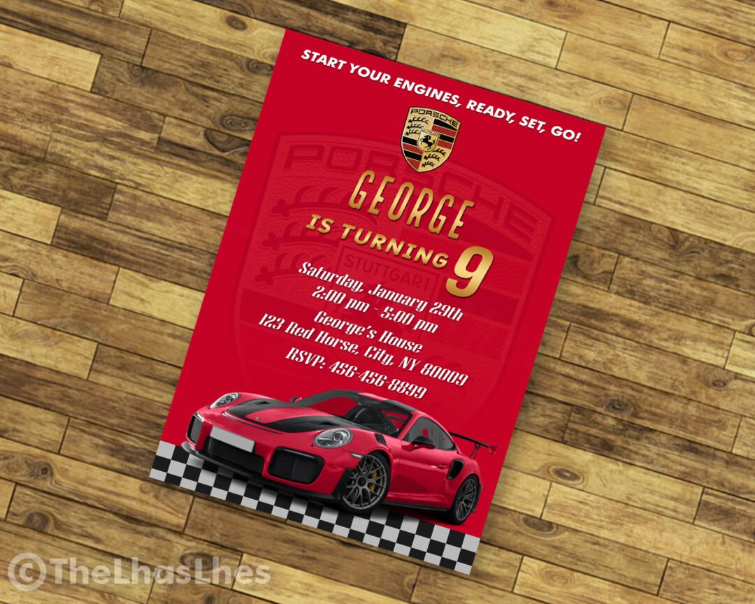 Porsche Cars Funny Birthday Invitation, Race Car Birthday Party, Race ...